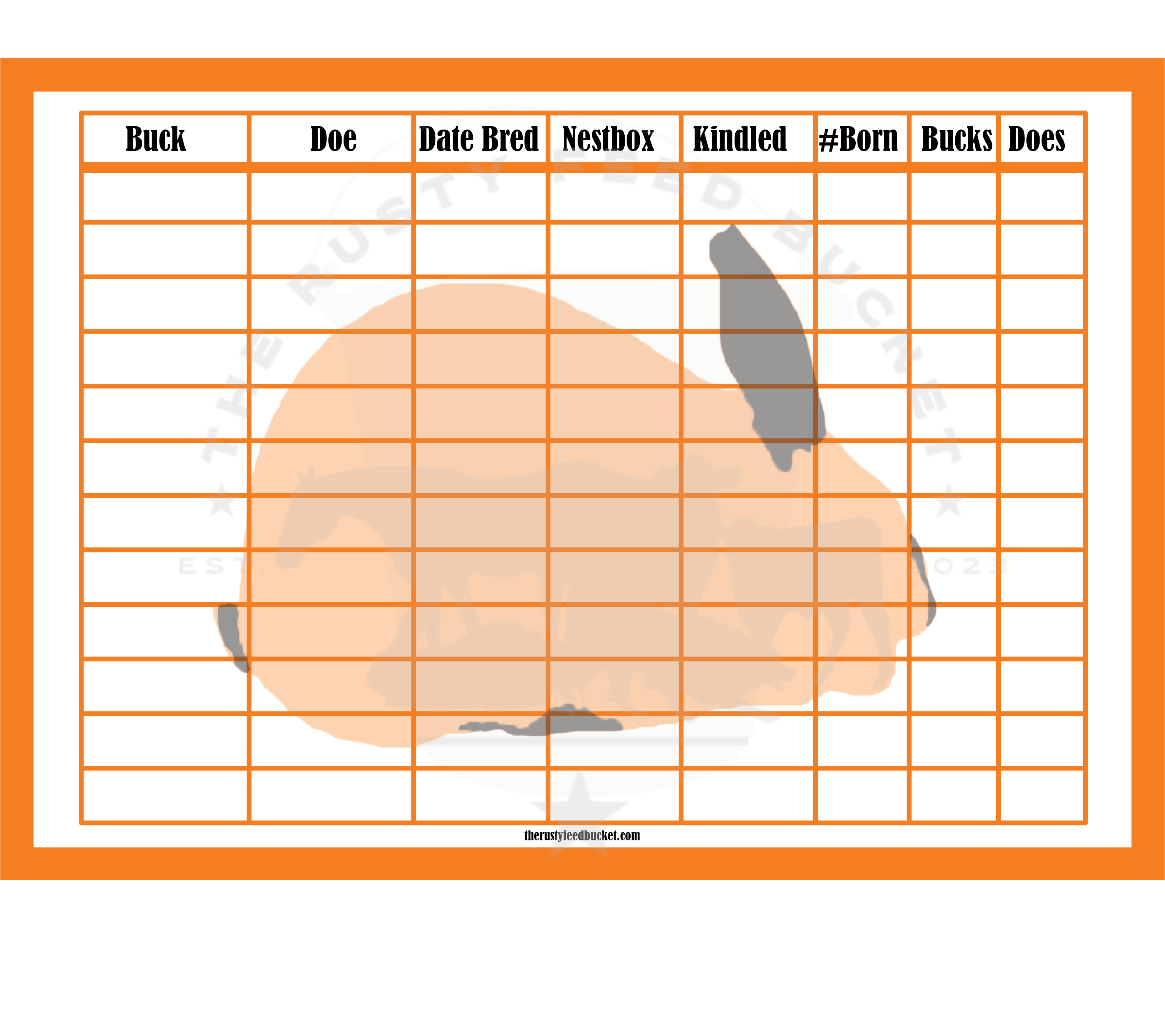 Rabbit Breeding Chart - Californian – The Rusty Feed Bucket