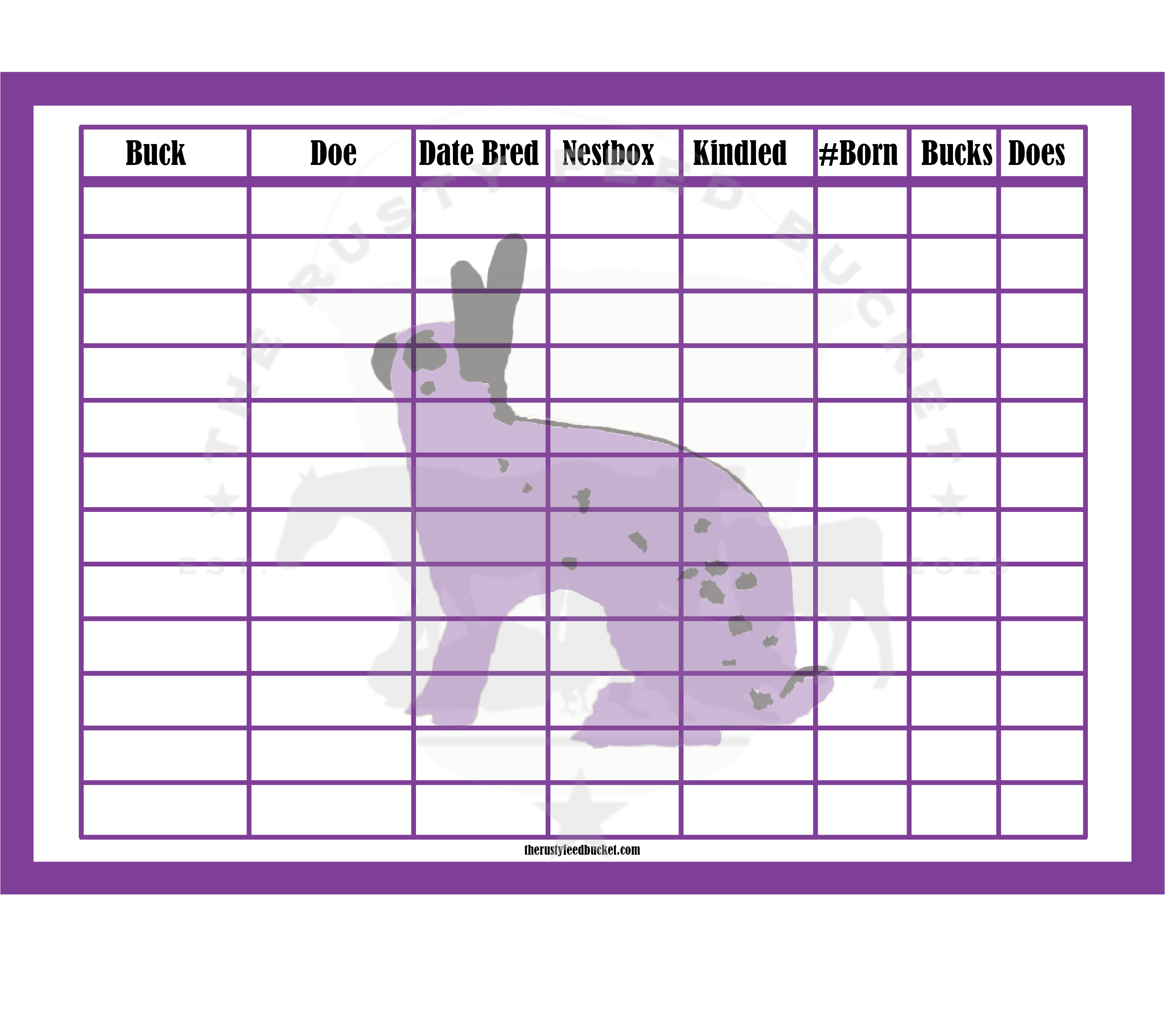 Rabbit Breeding Chart - English Spot – The Rusty Feed Bucket