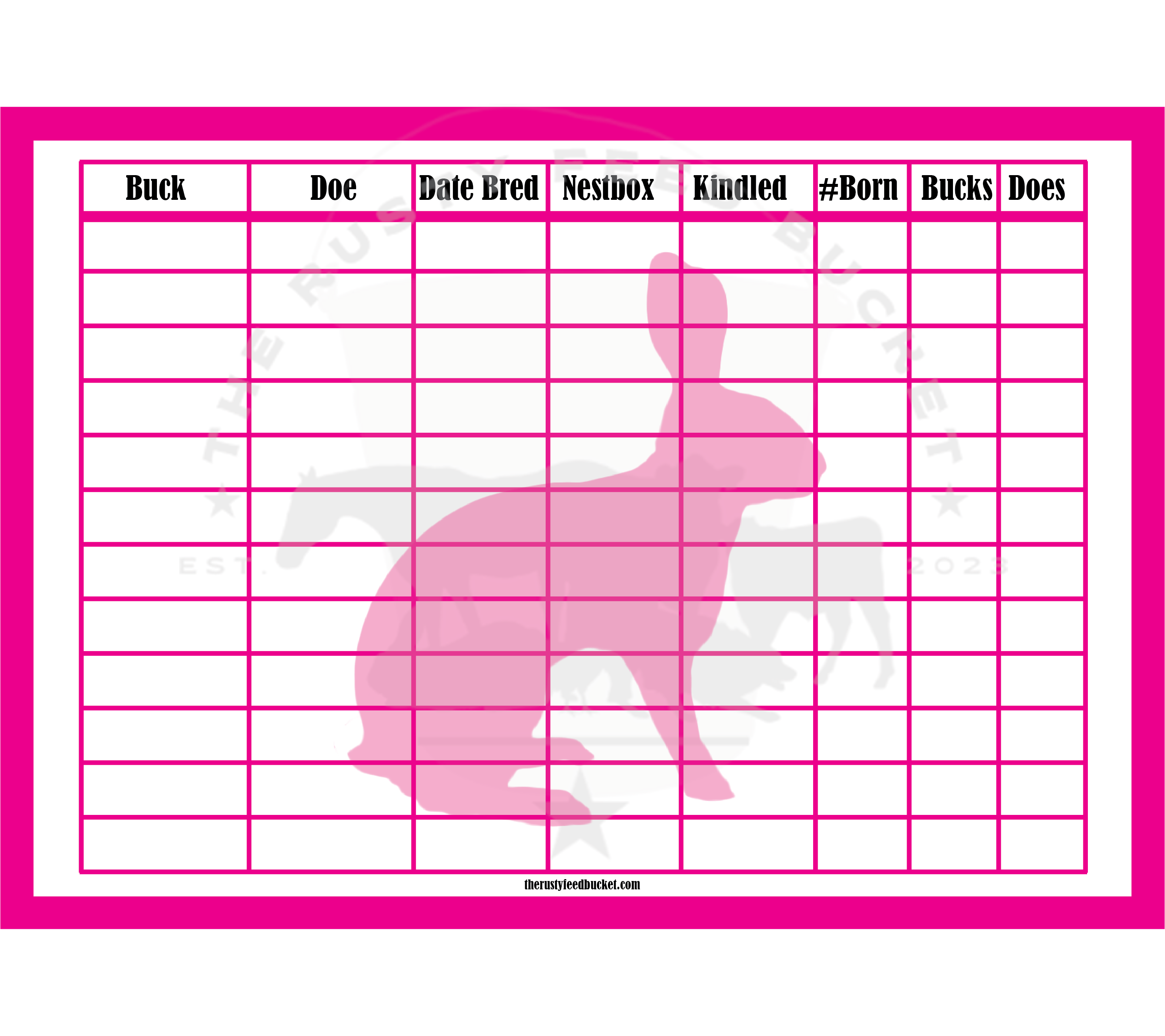Rabbit Breeding Chart - Full Arch – The Rusty Feed Bucket