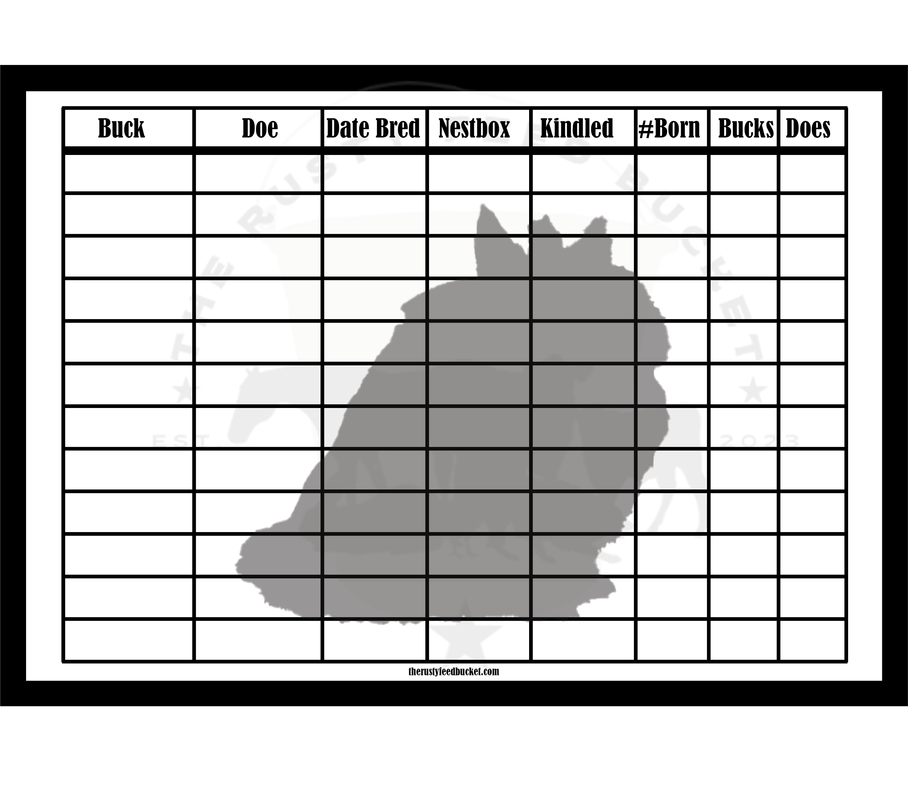 Rabbit Breeding Chart - Lionhead – The Rusty Feed Bucket