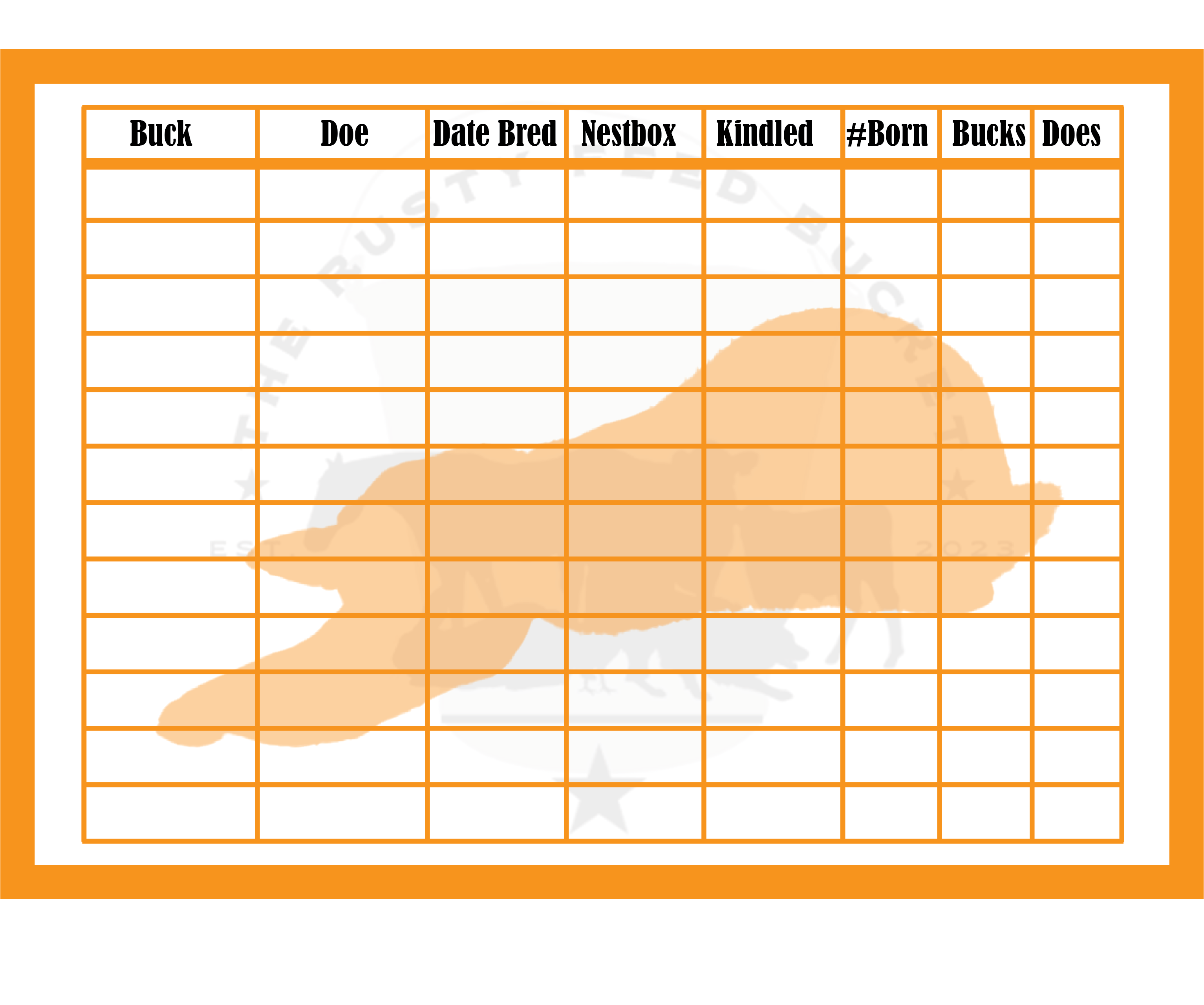 Rabbit Breeding Chart - English Lop – The Rusty Feed Bucket